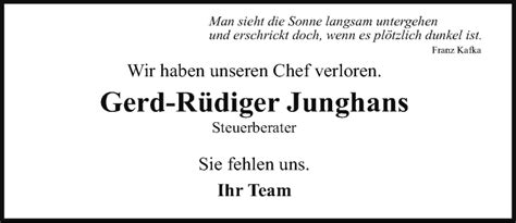 Traueranzeigen Von Gerd Rüdiger Junghans Trauer Nn De