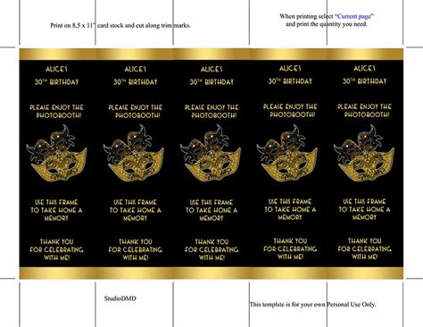 Printable Masquerade Photo Booth Frame Favor Insert Black And Etsy