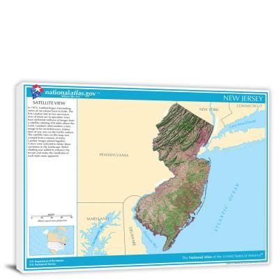 New Jersey National Atlas Satellite View 2022 Canvas Wrap