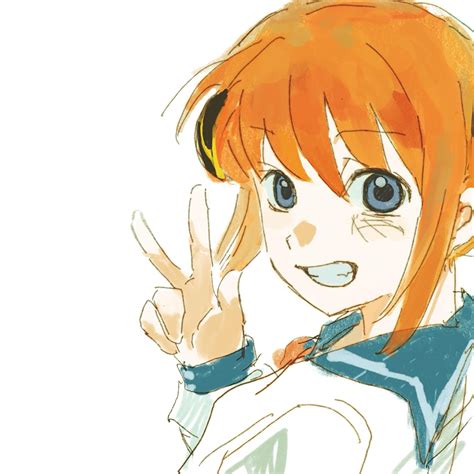 可爱橙发少女比耶手势，元气满满超治愈 男女头像｜形形色色的高清头像表情包图片动图 求表情网 斗图从此不求人