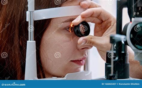 Ophthalmology Treatment A Young Woman Checking Her Visual Acuity With
