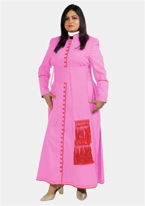 Pink Cassock With Red Trim And 33 Fabric Covered Buttons Eclergys
