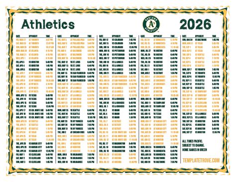 Printable 2026 Athletics Schedule
