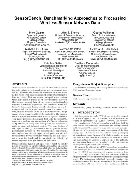 Pdf Sensorbench Benchmarking Approaches To Processing Wireless Sensor Network Data