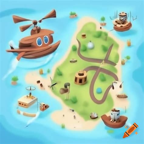 Animated Pirate Map Featuring Helicopter And Boat On Craiyon