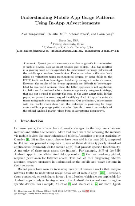 Pdf Understanding Mobile App Usage Patterns Using In App Advertisements