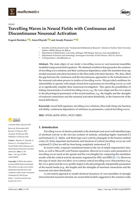 Pdf Travelling Waves In Neural Fields With Continuous And Discontinuous Neuronal Activation