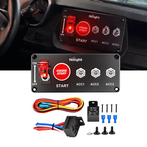 Nilight Ignition Rocker Switch Panel 12v 5 In 1 With Engine Push Button