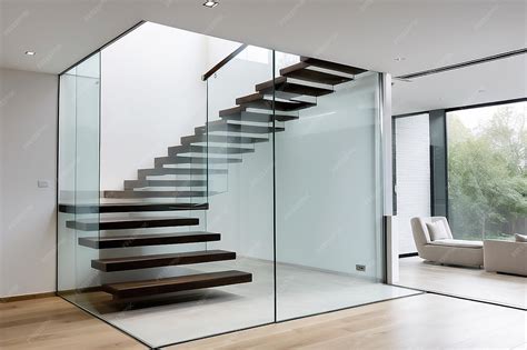 Minimalist Floating Staircase With Glass Balustrade Premium Ai