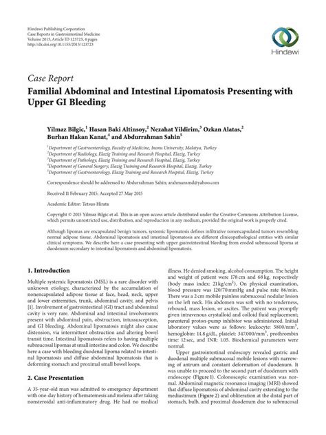 PDF Case Report Familial Abdominal And Intestinal Lipomatosis Presenting With Upper GI