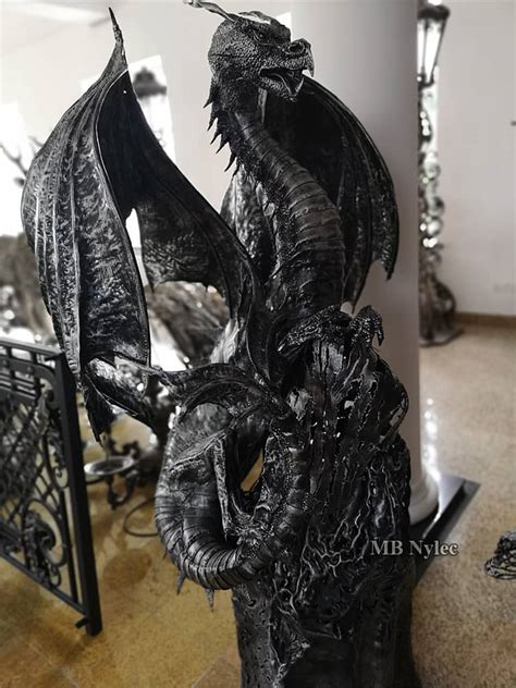 Sculpture Forged Metal Dragon On A Rock Metal Dragons Producer