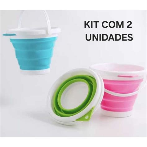 Kit Coim 2 Balde Retrátil 5 Litros Silicone Com Alça Lavanderia