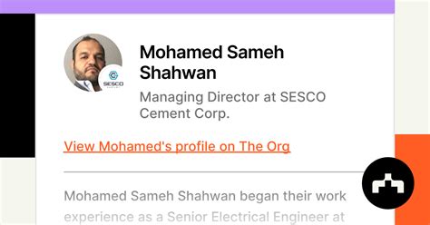 Mohamed Sameh Shahwan Managing Director At Sesco Cement Corp The Org