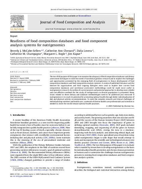 Pdf Readiness Of Food Composition Databases And Food Component