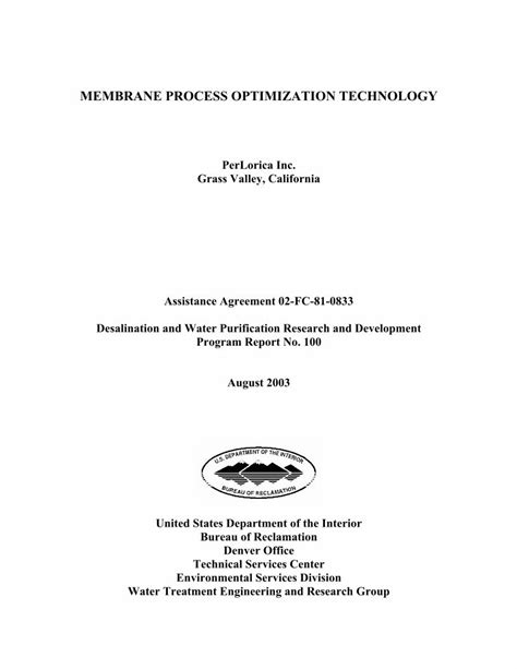 Pdf Membrane Process Optimization Technology · Membrane Process