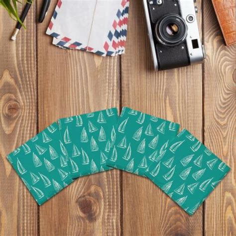 Teal Sailboat Pattern Drink Coaster Set Ebay