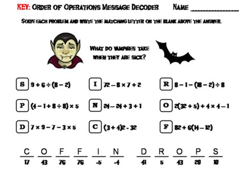 Halloween Math Activity Order Of Operations Message Decoder Teaching Resources