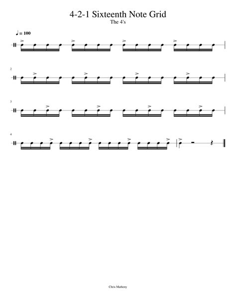 16th Note Grid 4s Sheet Music For Snare Drum Solo