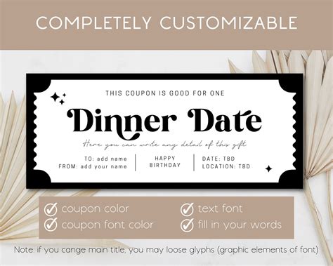 Custom Dinner Date T Coupon Editable Voucher For Dinner Date Ticket