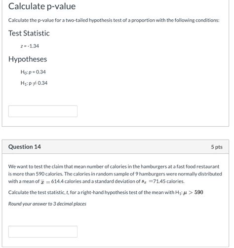 Solved Calculate P Value Calculate The P Value For A Chegg Com