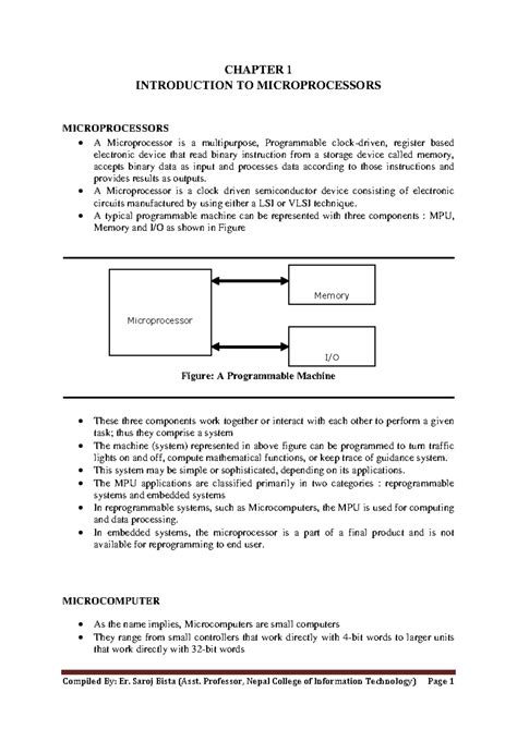 Mp ncit full note - note - CHAPTER 1 INTRODUCTION TO MICROPROCESSORS MICROPROCESSORS A - Studocu