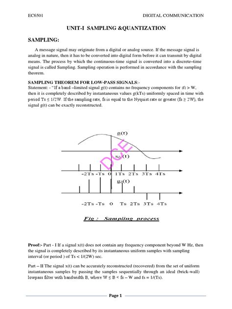 Unit-I Sampling &quantization Sampling:: Sampling Theorem For Low-Pass Signals | PDF | Sampling ...