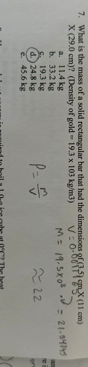 What Is The Mass Of A Solid Rectangular Bar That Had The Dimensions Of 3