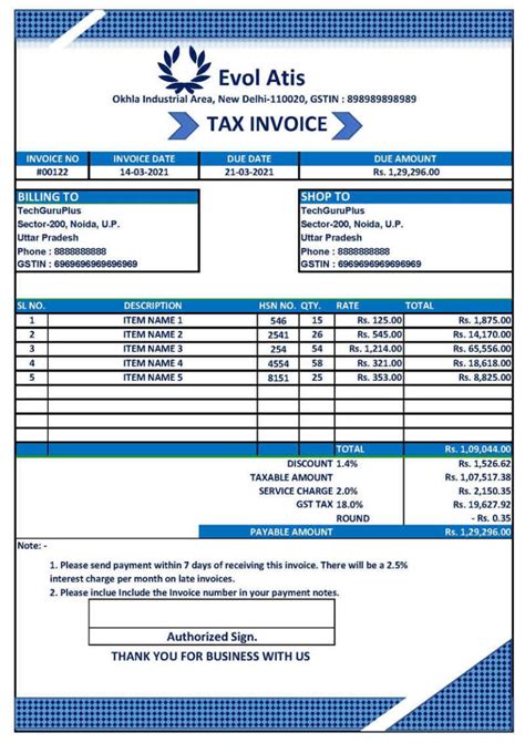 Automatic Free Gst Invoice Format In Excel Download Xlsx File
