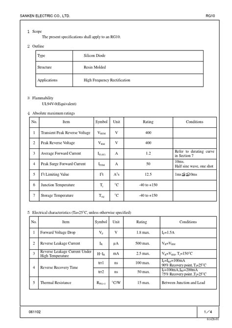 Rg10 Silicon Diode Sanken Electric