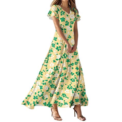 Qijie Petite Women Dresses Spring Summer V Neck Vacation Ruffled Short