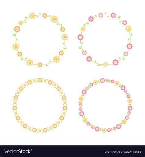 Cute Round Floral Frame Border Collection Simple Vector Image