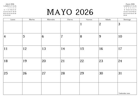 Calendarios Y Planificadores Imprimibles Para El Mes Mayo 2026 A4 A3 A