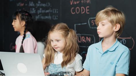 Girl Using Laptop Programing Engineering Code And Writing Program