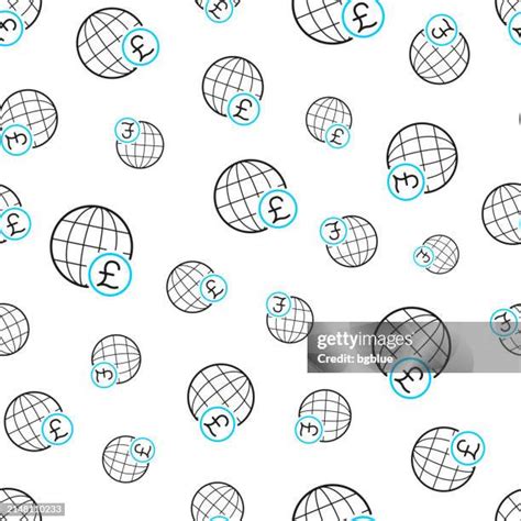 Globe With Pound Sign Seamless Pattern Line Icons On White Background