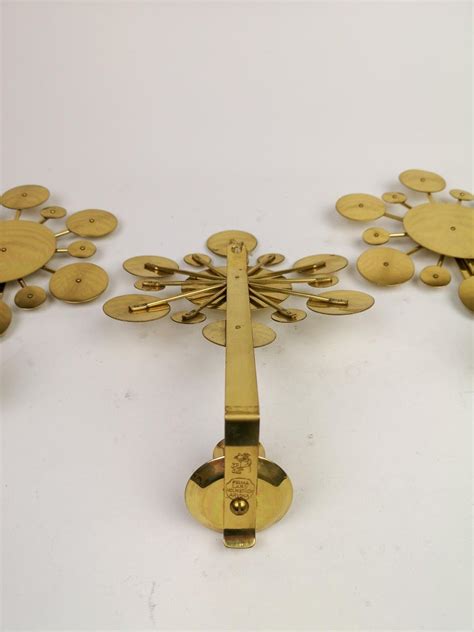 Set Of 3 Brass Wall Candlesticks Sunburst Holmström Arvika Sweden 1960s For Sale At 1stdibs