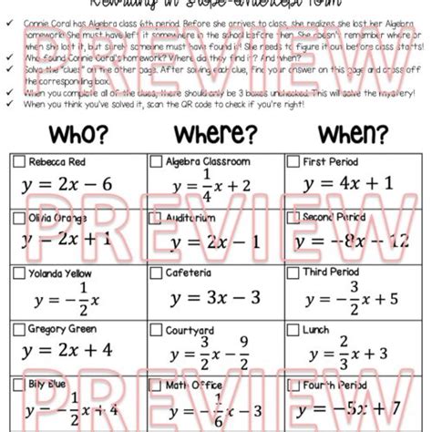 Rewriting Equations Into Slope Intercept Form Clue Mystery