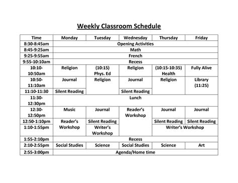 57 How To Create Class Schedule Template Elementary School Photo By