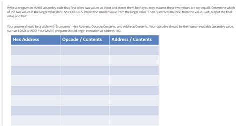 Solved Write A Program In Marie Assembly Code That First