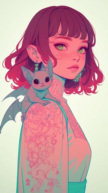 Premium Photo Anime Girl With A Bat And A Dragon On Her Shoulder
