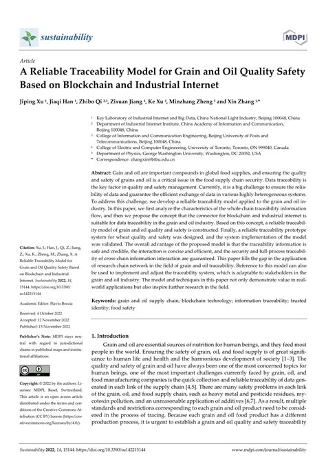 pdf a reliable traceability model for grain and oil quality safety