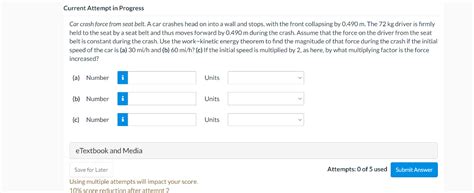 Solved Current Attempt In Progress Car Crash Force From Seat Chegg