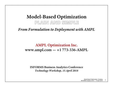 Ampl Workshop Part 2 From Formulation To Deployment Ppt