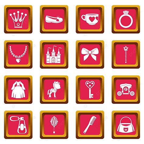 Web Design Illustration Vector Design Images Doll Princess Items Icons Set In Pink Color
