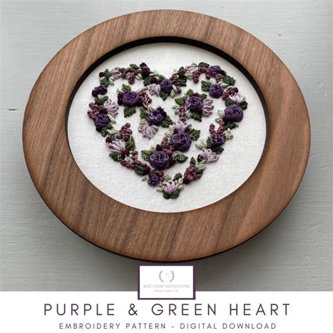 Purple And Green Heart Digital Embroidery Pattern And Other
