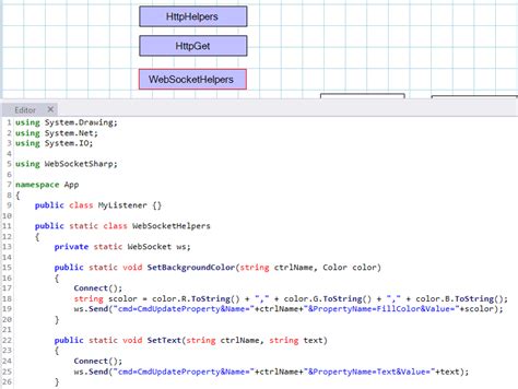 intercommunication between the flowsharp canvas and a flowsharpcode