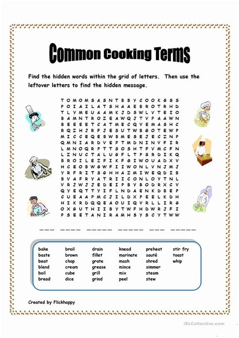 Basic Cooking Terms Worksheet Lovely Mon Cooking Terms Worksheet Free Esl Printable