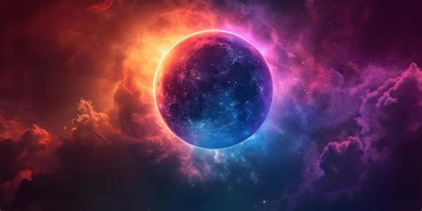 Neon Colors Form Solar Eclipse Effect Behind Planet Against Dark Sky Concept Neon Colors Solar