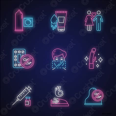 Veilig Geslacht Neon Licht Pictogrammen Set Condooms Orale