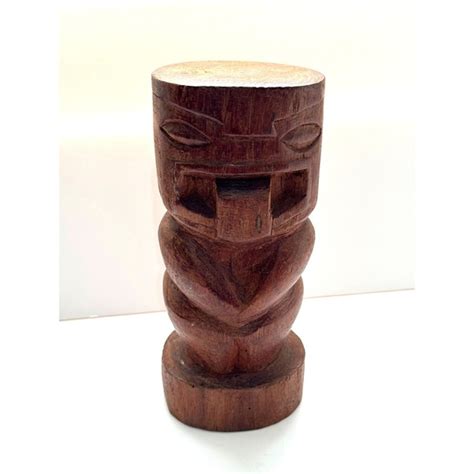 Art Vintage Hand Carved Wooden Tiki Statue Tropical Island Decor