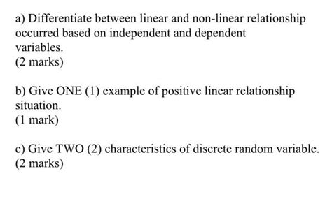 Solved A Differentiate Between Linear And Non Linear Chegg Com